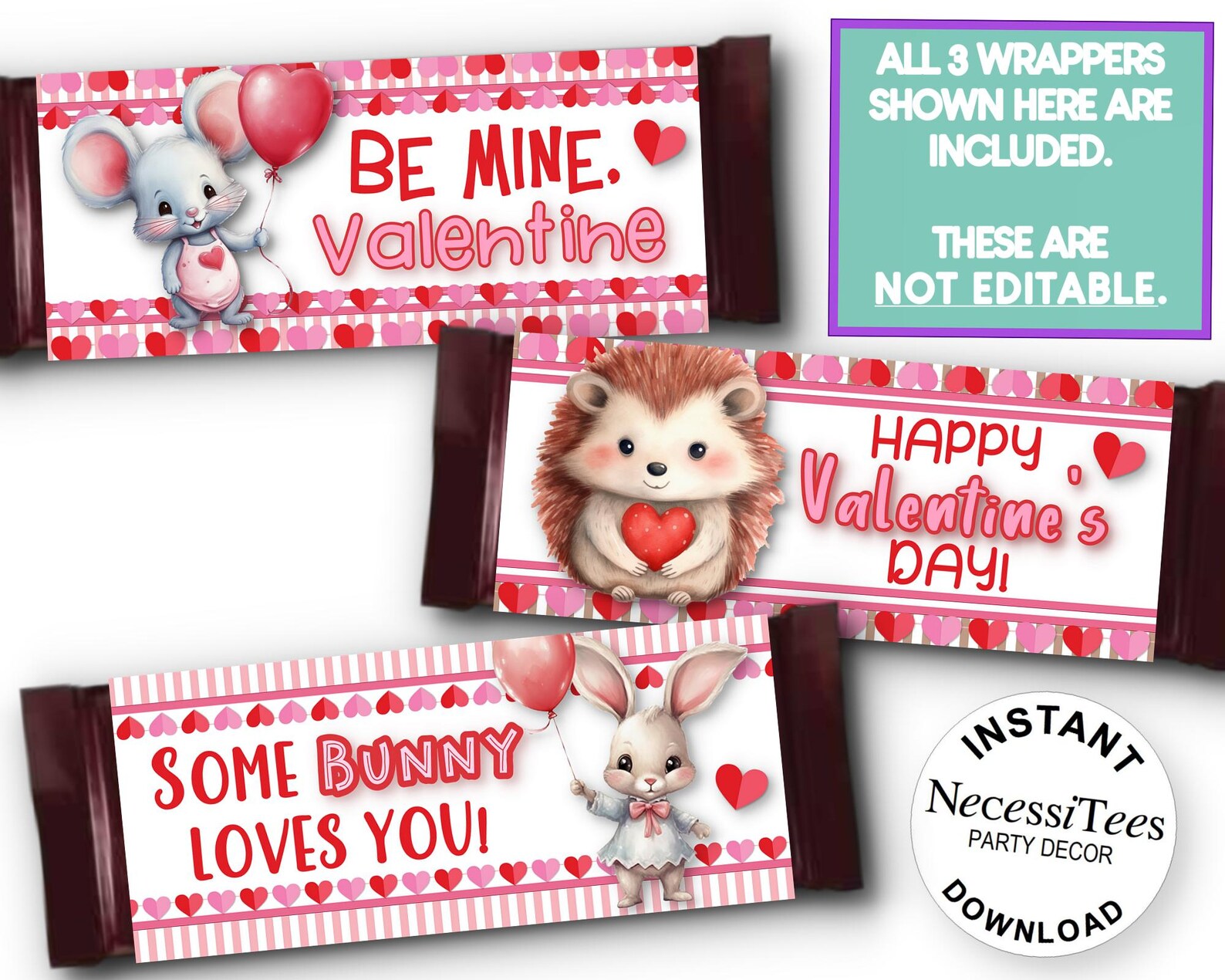 PRINTABLE Candy Bar Wrappers | Valentines Theme | Kids Valentines ...