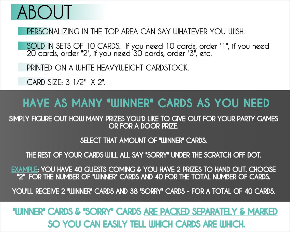 PRINTED Scratch off Cards Set of 10 Cards Party or Shower - Etsy