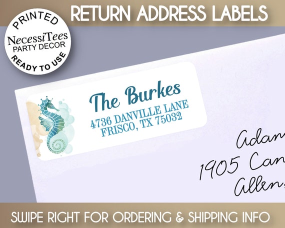 PRINTED Return Address Labels | Beach Theme | Sea Horse | Aqua & Tan ...