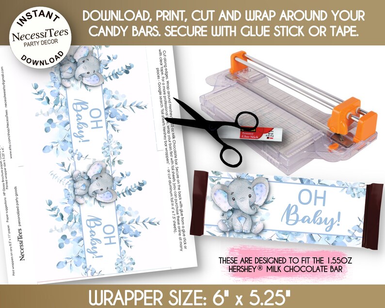 PRINTABLE Baby Shower Candy Bar Wrapper Templates Blue - Etsy