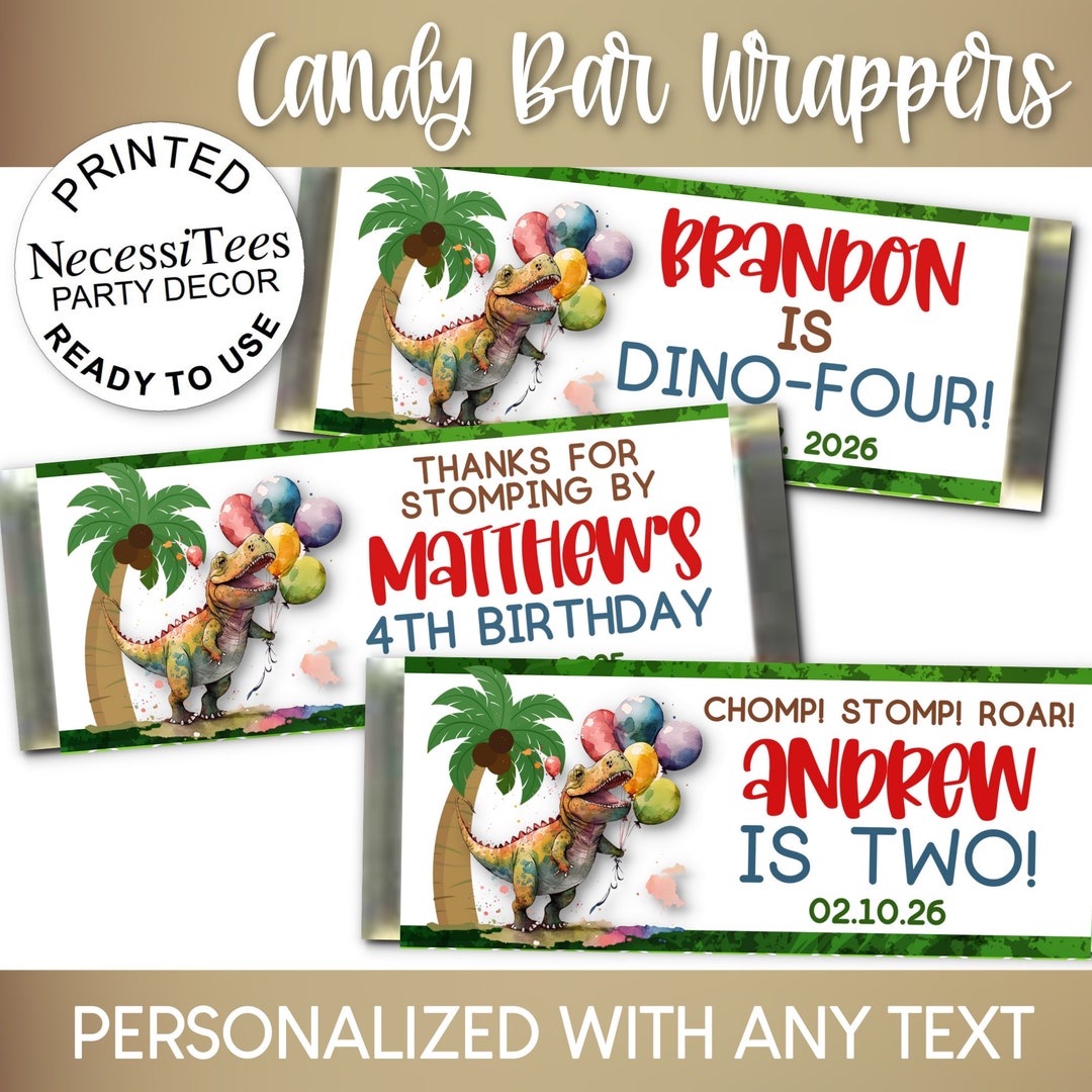 PRINTED Candy Bar Wrappers | Party Favors | Dinosaur Jurassic ...