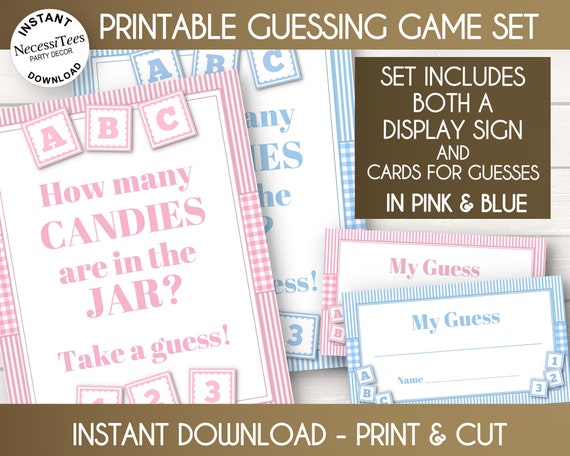 PRINTABLE Candy Guessing Game Set, Dispay Sign and Cards, Baby Shower ...