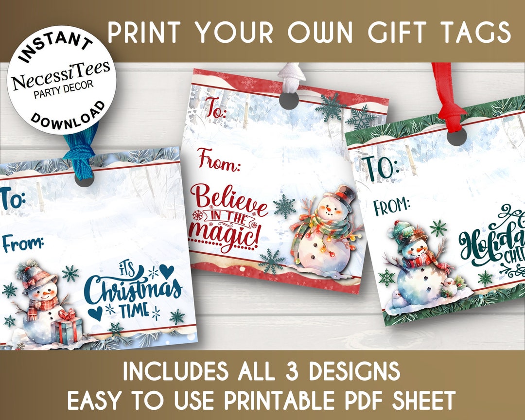 PRINTABLE Gift Tag Template Christmas Theme Xmas Snowman Snowflakes ...