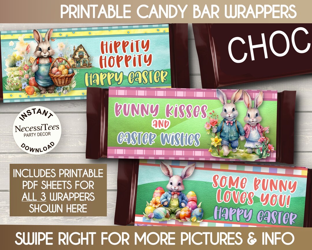 PRINTABLE Candy Bar Wrappers | Easter Theme | Easter Bunnies & Flowers ...