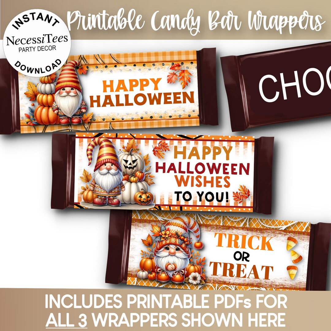 PRINTABLE Candy Bar Wrapper Templates | Halloween | Fall Gnomes ...