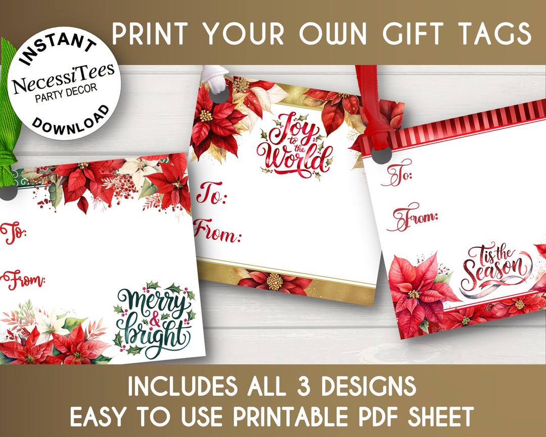 PRINTABLE Gift Tag Template Christmas Theme Xmas Florals Red ...