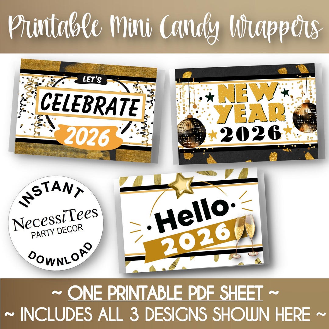 PRINTABLE Mini Candy Wrappers | Party Favors | New Year's Theme ...