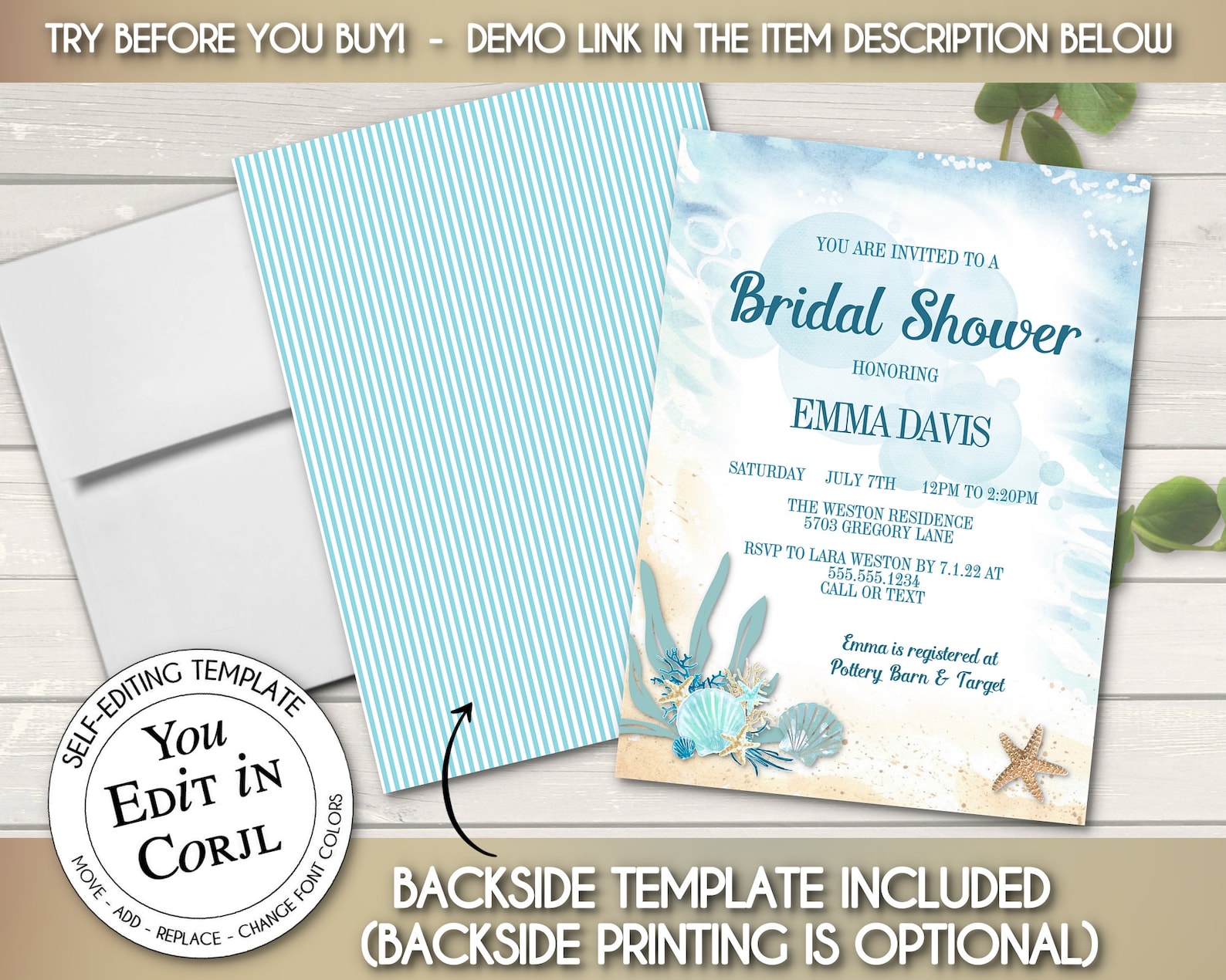 PRINTABLE Beach Theme Invitation | INSTANT DOWNLOAD | Editable Digital ...