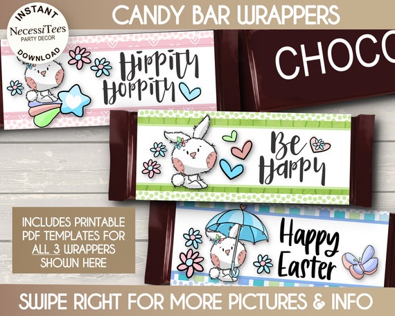 PRINTABLE Candy Bar Wrapper Templates, Easter Theme, Easter Bunnies ...
