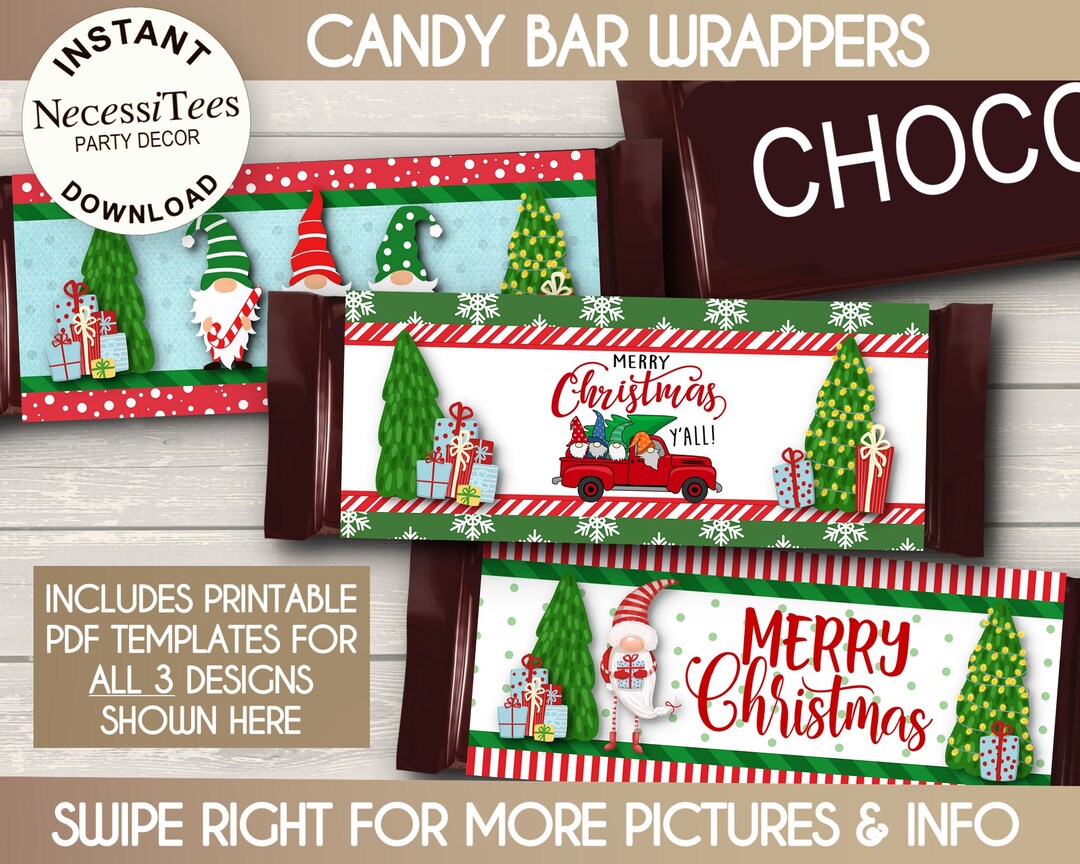 PRINTABLE Candy Bar Wrappers | Christmas Theme | Xmas, Gnomes, Elves ...
