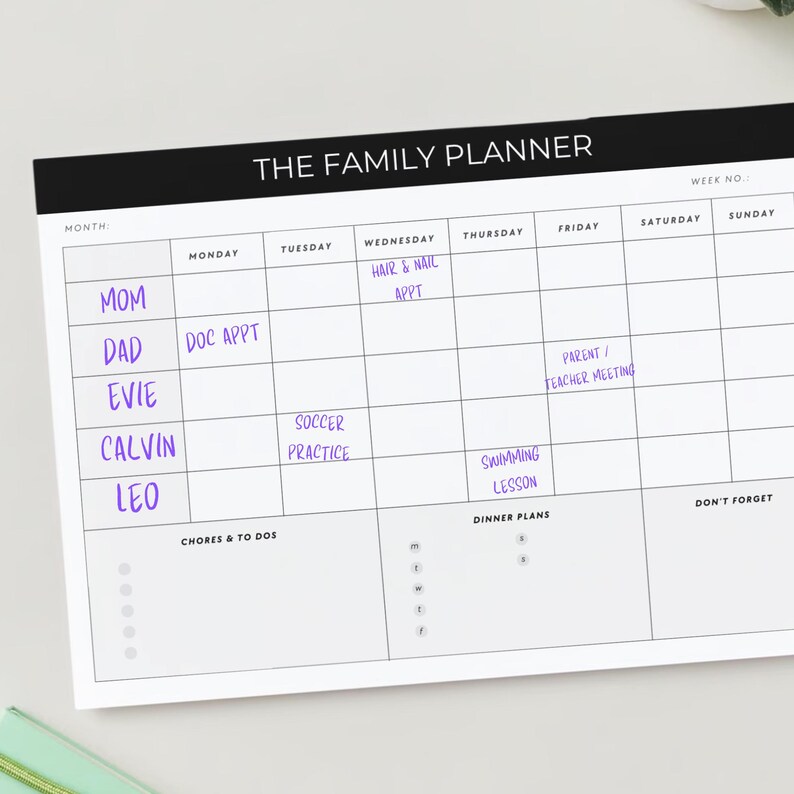 Weekly Family Planner Printable A4 Busy Mom Organizer Meal Planner & To ...