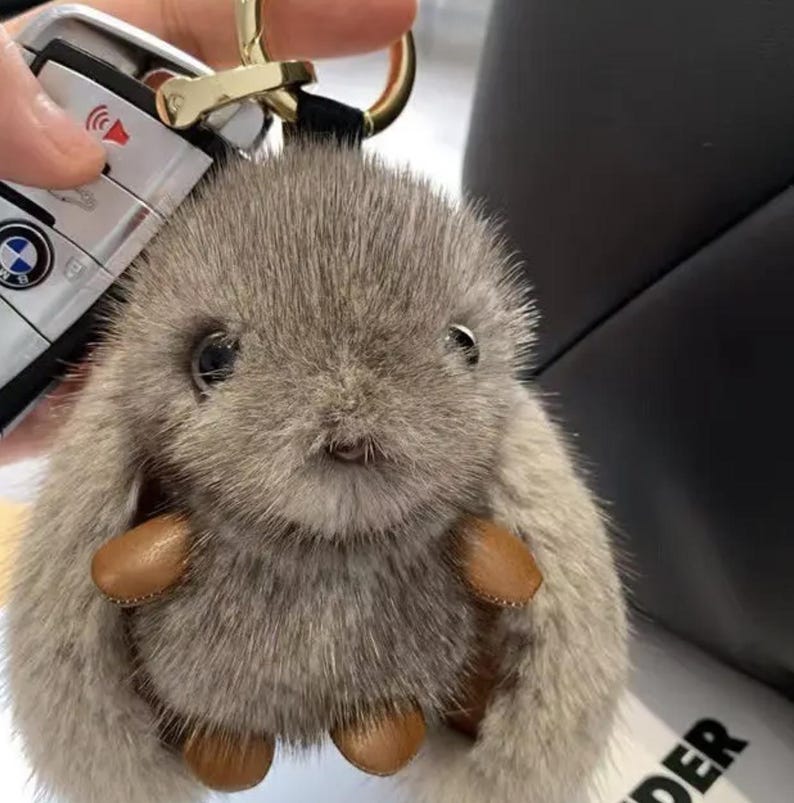 Luxury Rabbit Mink Fur Pom Pom Keychain - Fluffy Plush Bag Pendant ...