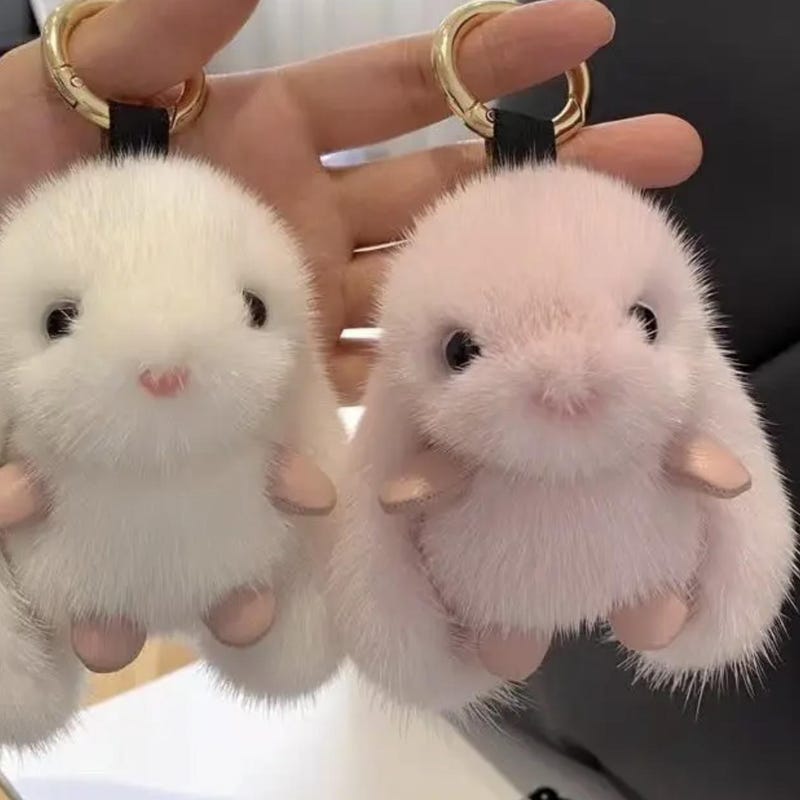Fluffy Bunny Keychain - Etsy
