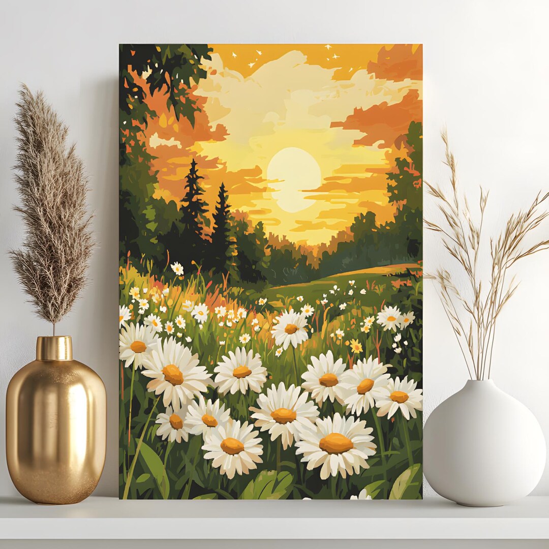 Daisy Field Paint by Numbers Kit, Sunshine Daisy Paint by Number, 24c ...