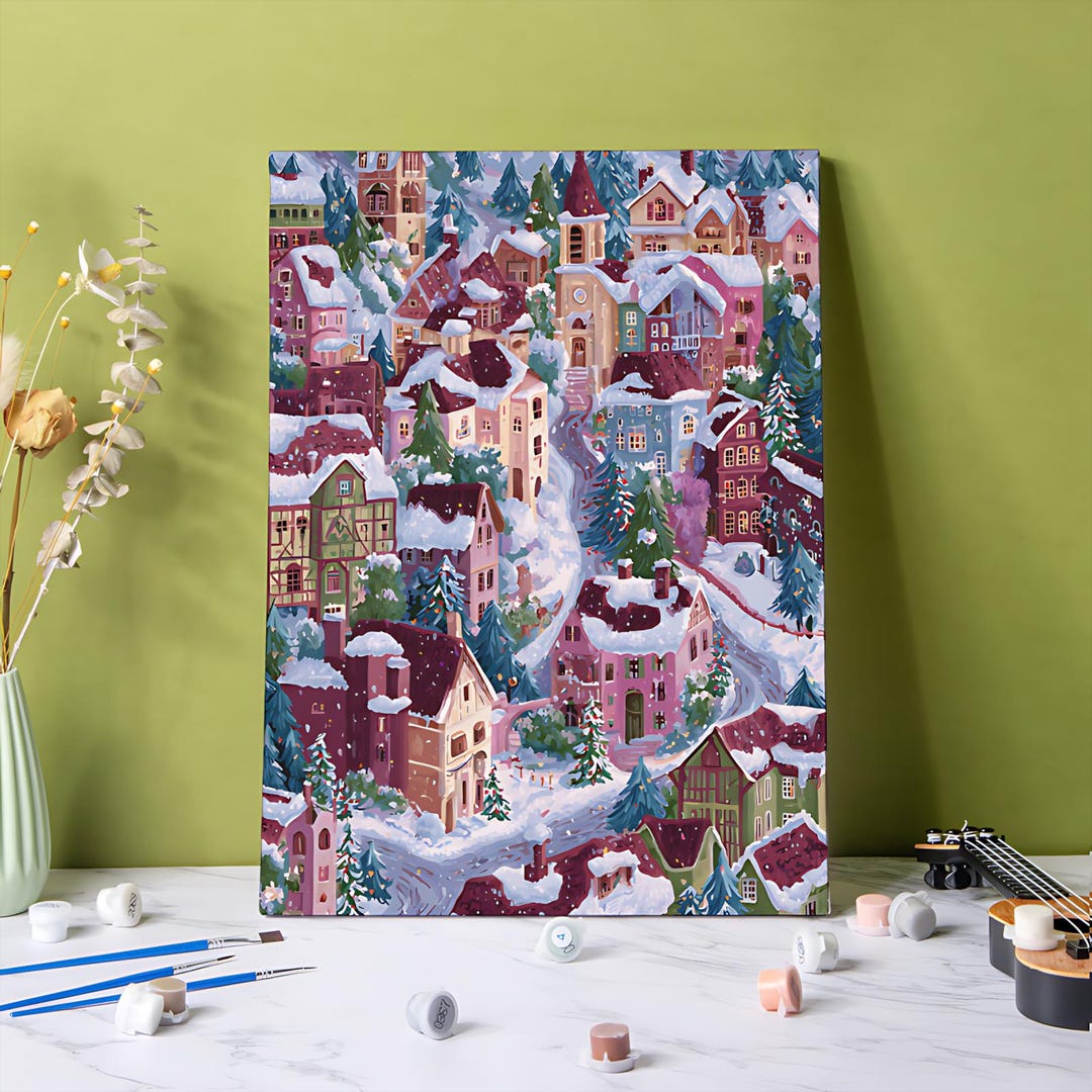 Winter Village Paint by Numbers Kit, Christmas DIY Acrylic Art - Etsy