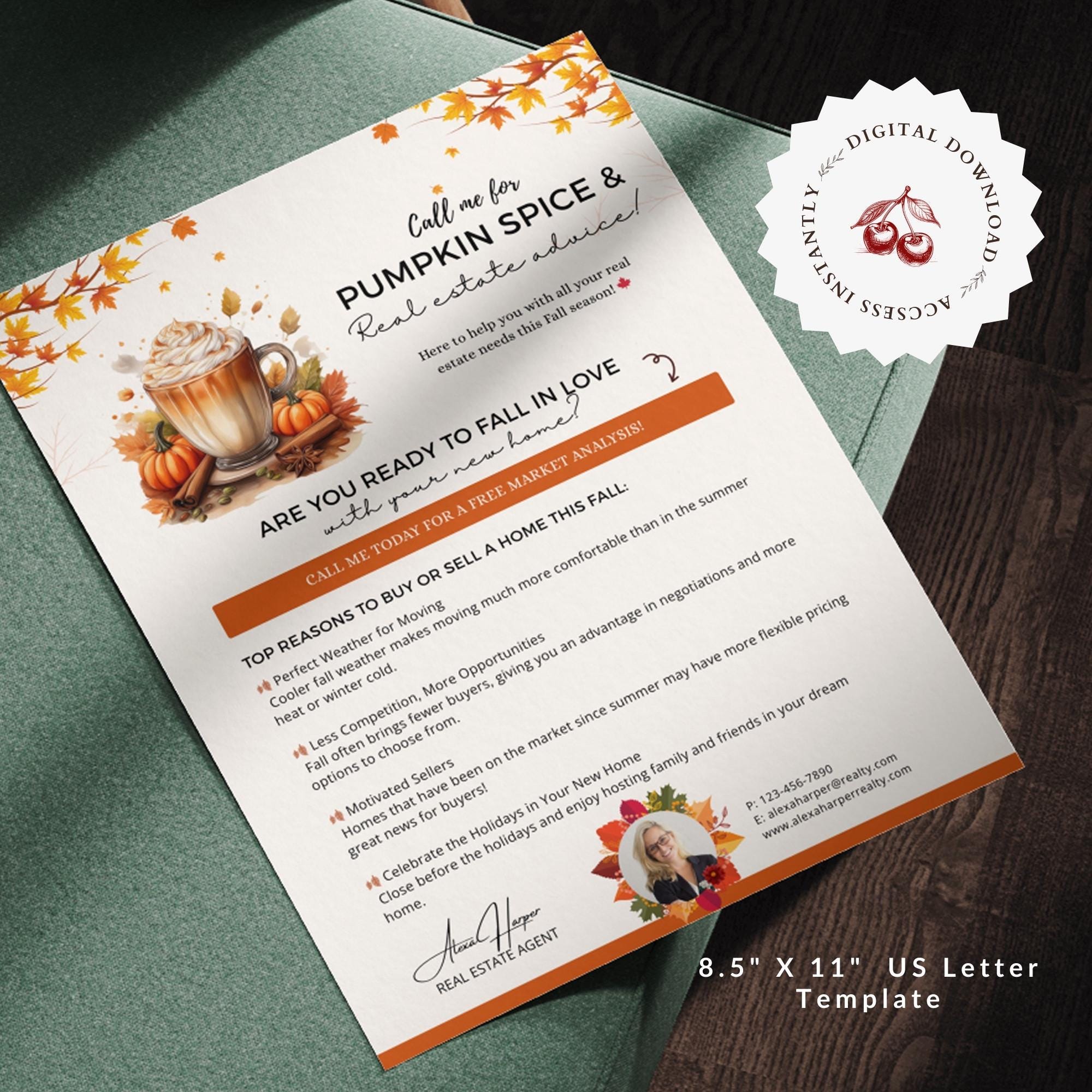 Pumpkin Spice Fall Real Estate Flyer, Autumn Realtor Marketing Letter ...
