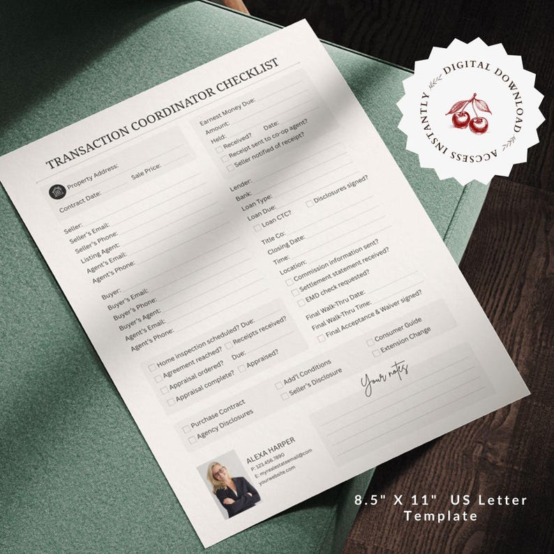 Transaction Coordinator Checklist, Real Estate Agent Form, New Client ...