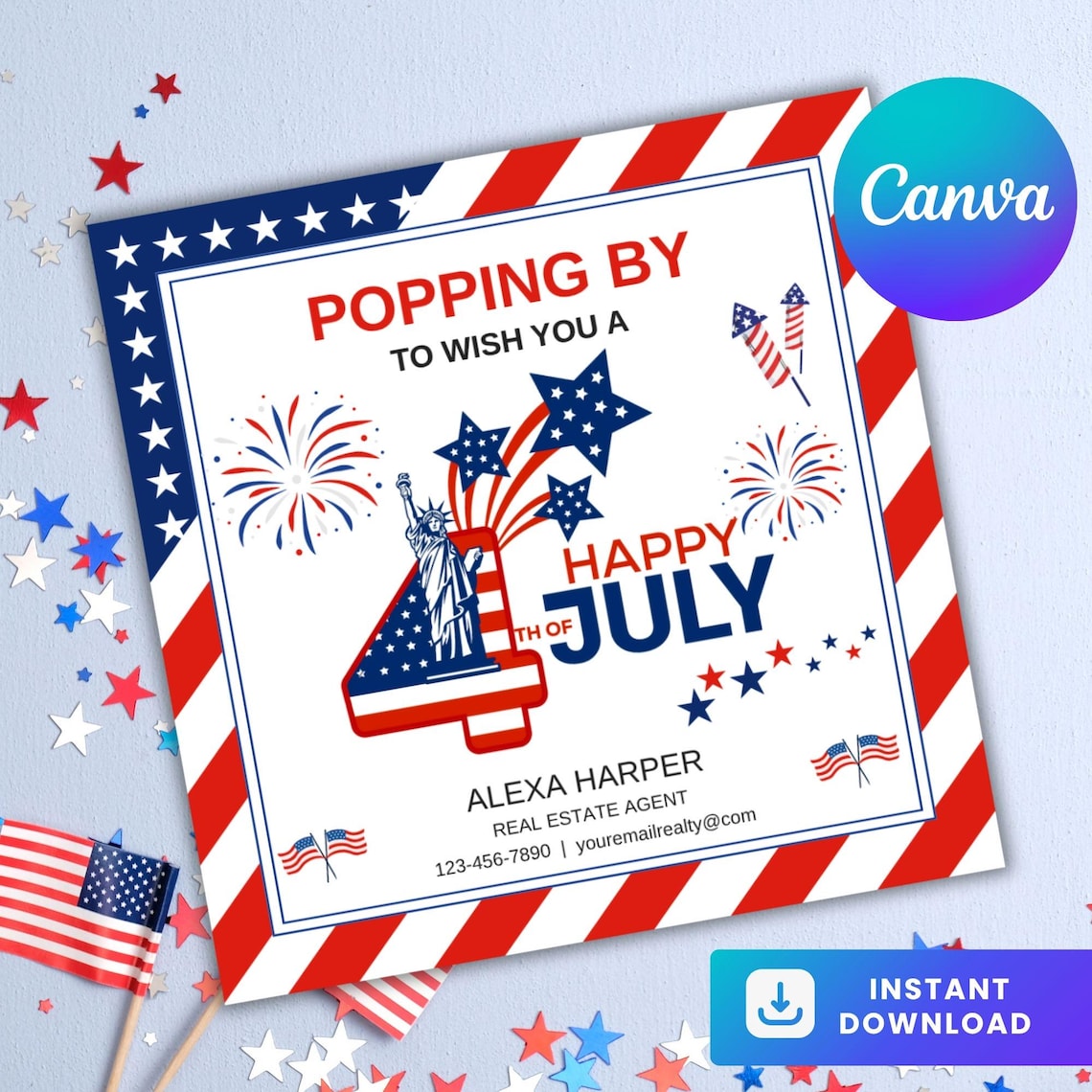 4th of July Pop by Tags, Independence Day Gift Tags, Real Estate Pop-by ...