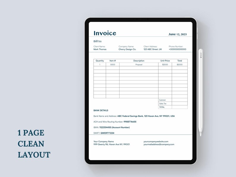 Invoice Template, Editable Invoice Template, MS Word Invoice, Small ...