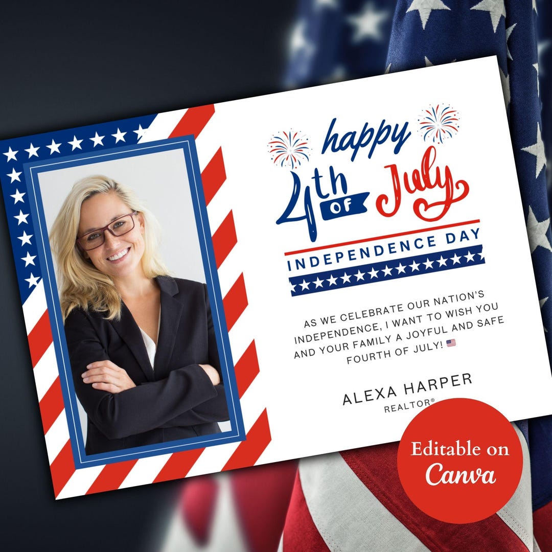 Real Estate 4th of July Postcard, Independence Day Realtor Marketing ...