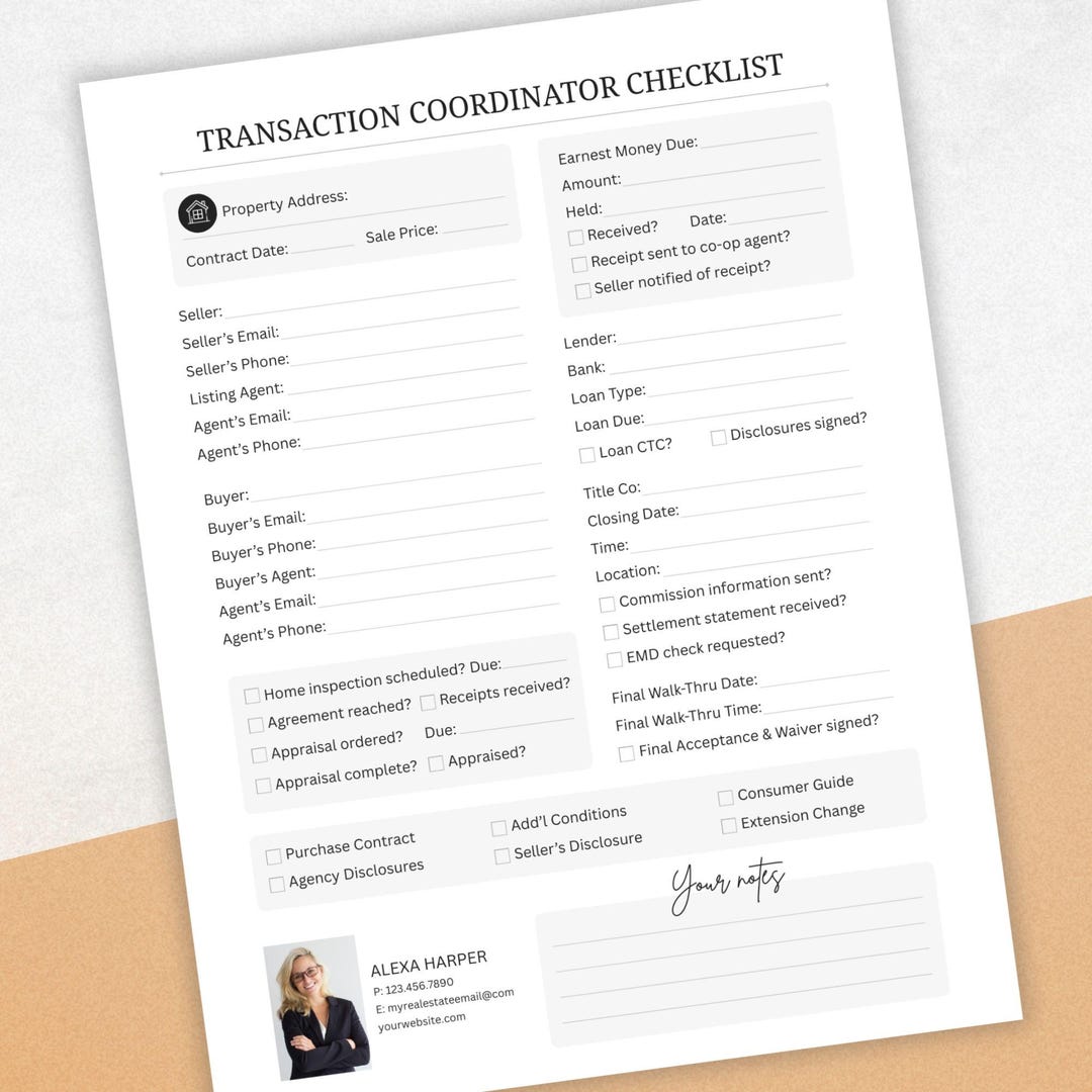 Transaction Coordinator Checklist, Real Estate Agent Form, New Client ...