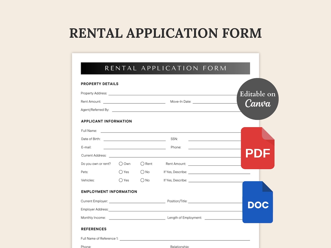 Rental Application Form Landlord Rental Application Tenant Rental ...
