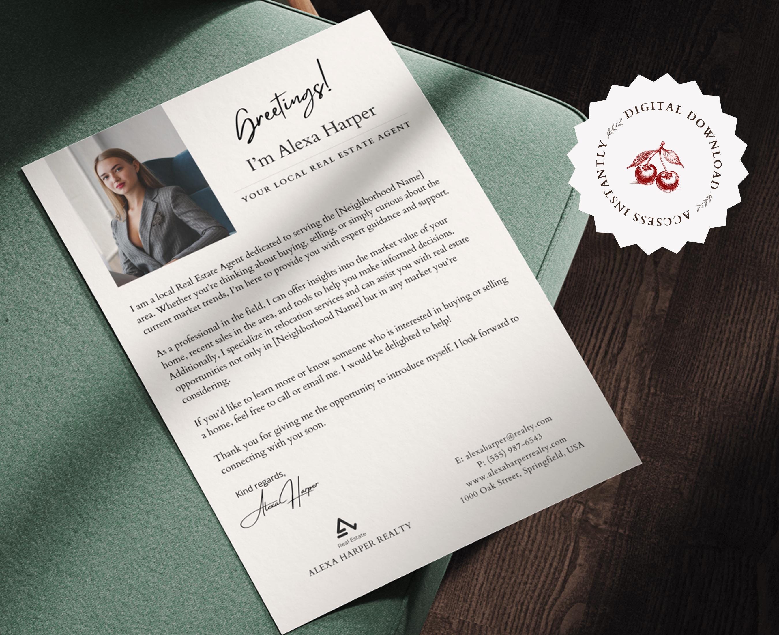 Real Estate Agent Introduction Letter Realtor Introduction Flyer Agent ...