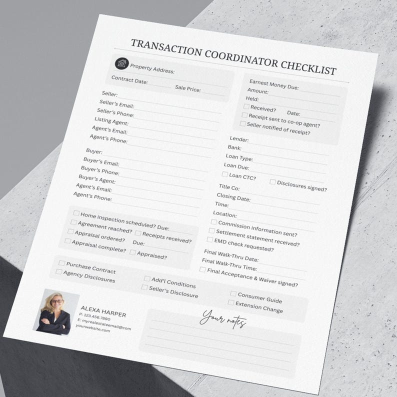 Transaction Coordinator Checklist, Real Estate Agent Form, New Client ...