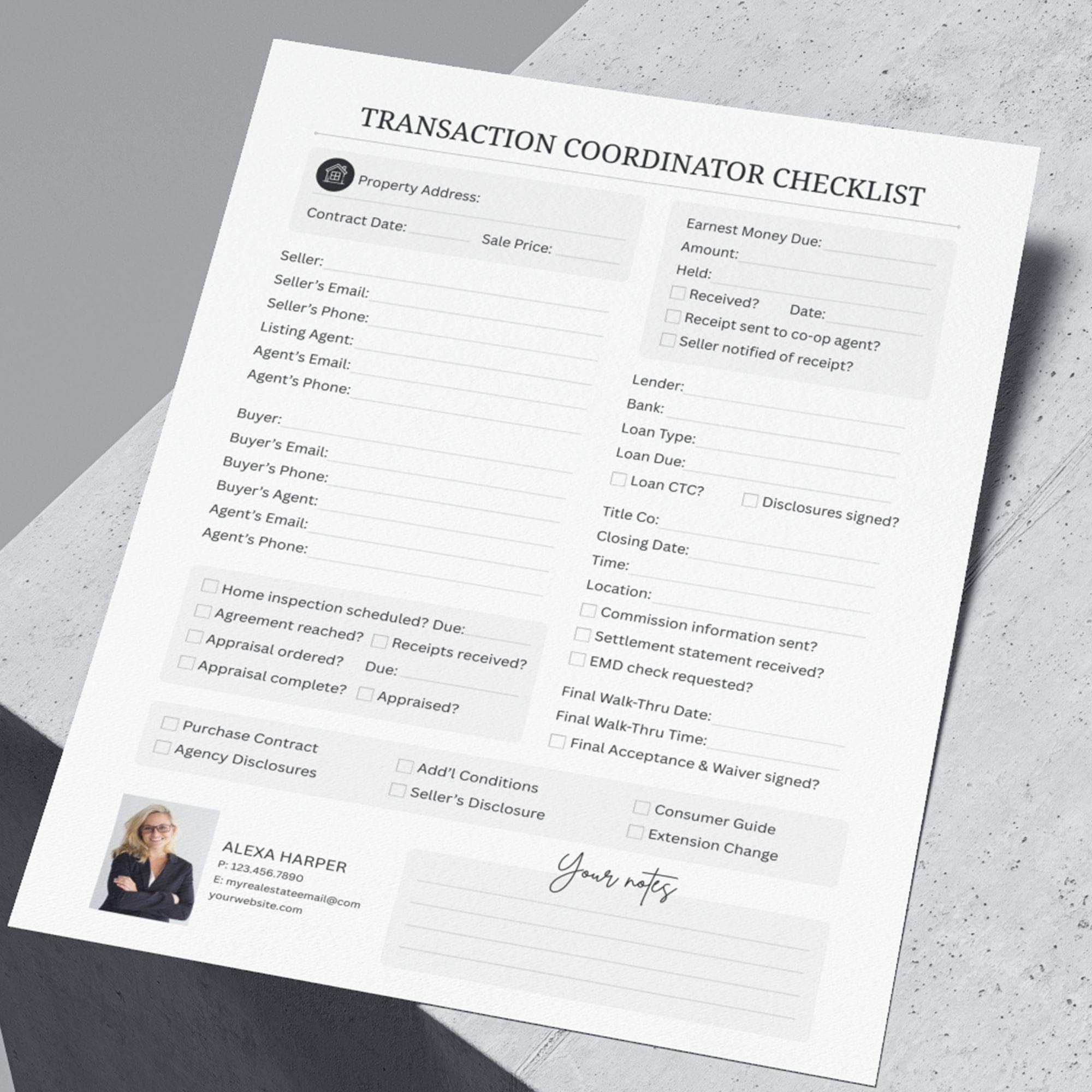 Transaction Coordinator Checklist, Real Estate Agent Form, New Client ...