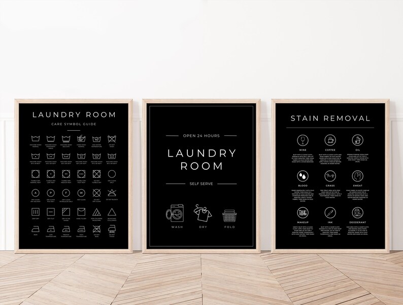 Black and White Laundry Symbols Guide Digital Download Wall Art ...