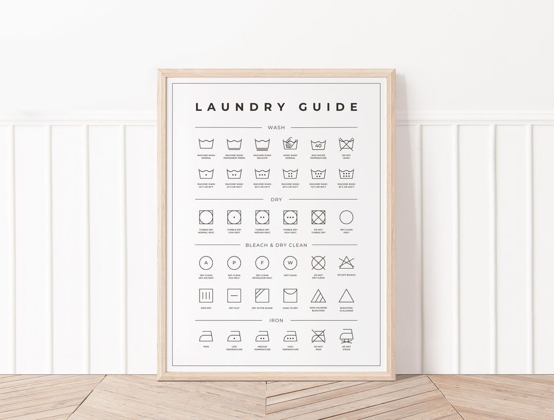 Laundry Printable Art Laundry Symbols Care Guide Minimalist Black and ...
