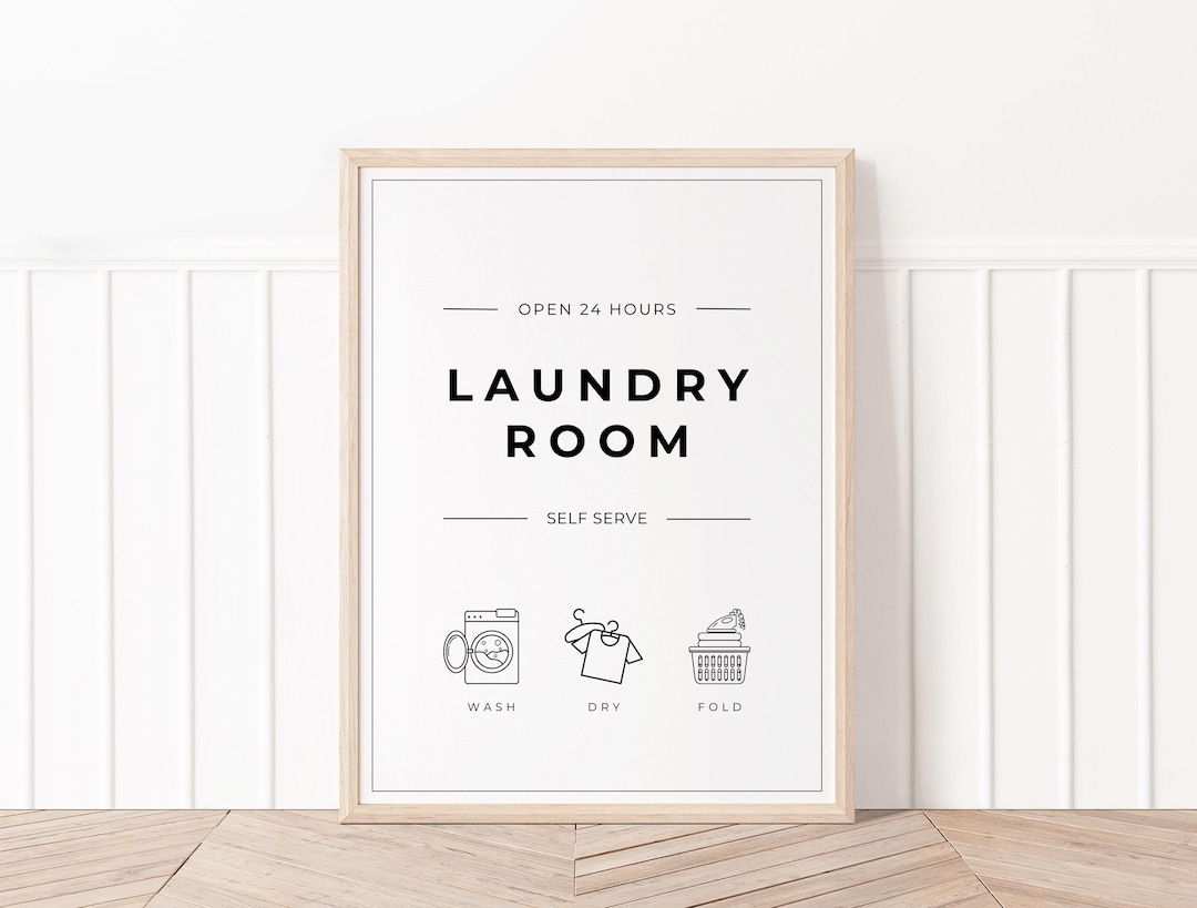 Laundry Room Sign Open 24/7 Self Serve Laundry Word Art Modern Black ...