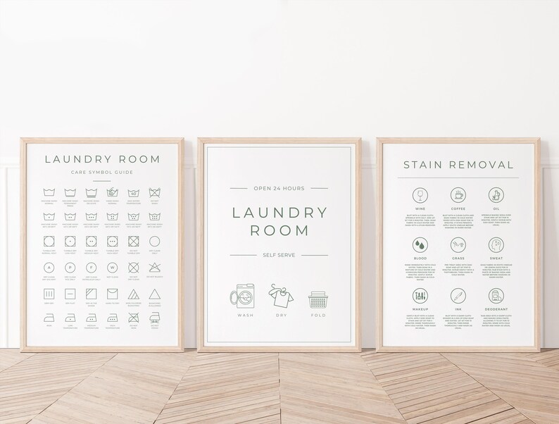 Green Laundry Room Sign, Minimalist Laundry Art Print Line Drawing ...