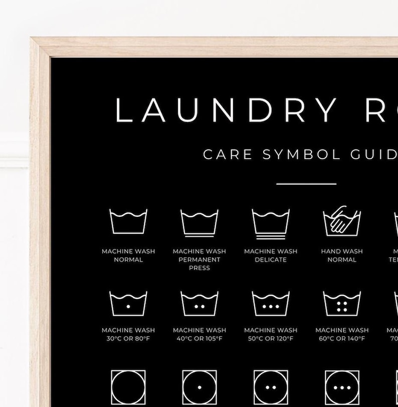 Black and White Laundry Symbols Guide Digital Download Wall Art ...