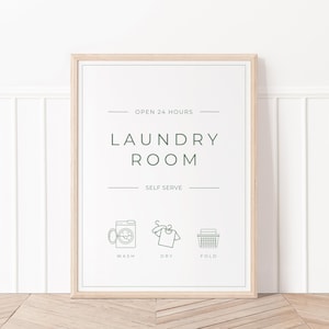 Green Laundry Room Sign, Minimalist Laundry Art Print Line Drawing ...