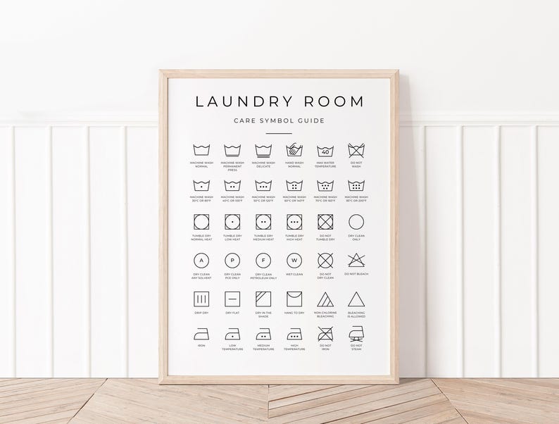 Laundry Care Symbol Guide Black and White Minimalist Laundry Room Art ...