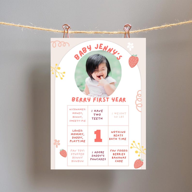 Berry Sweet Girl First Birthday Milestone Sign, Editable Birthday Sign ...
