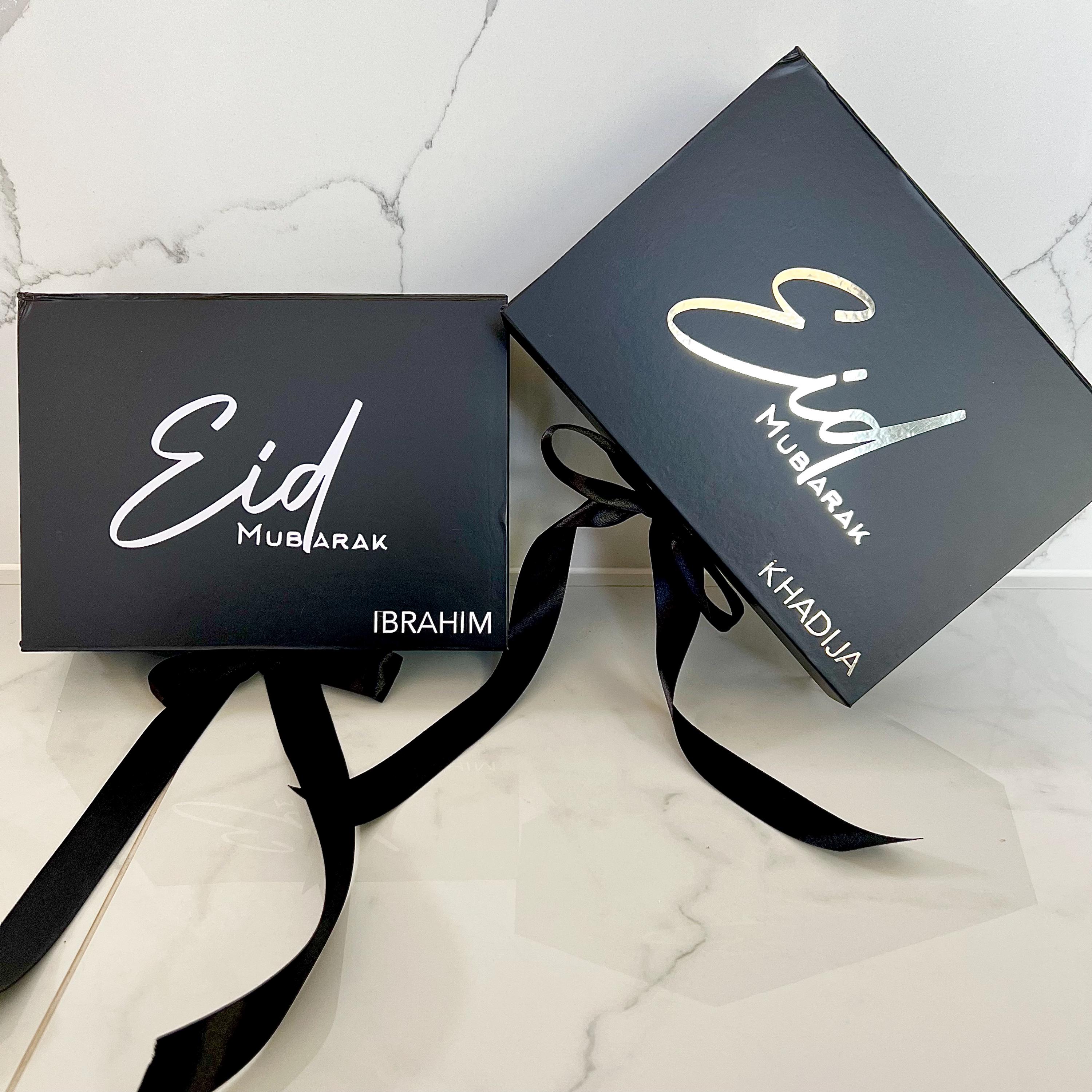 Elegant Customised Eid Mubarak Black Magnetic Close Gift Boxes | Luxury ...