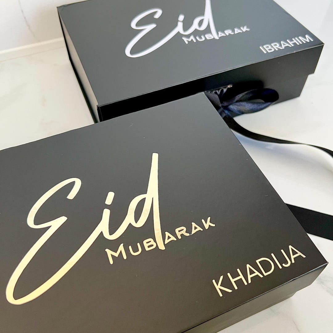 Elegant Customised Eid Mubarak Black Magnetic Close Gift Boxes | Luxury ...