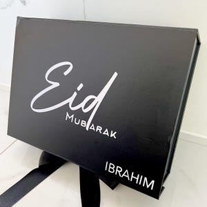 Elegant Customised Eid Mubarak Black Magnetic Close Gift Boxes | Luxury ...