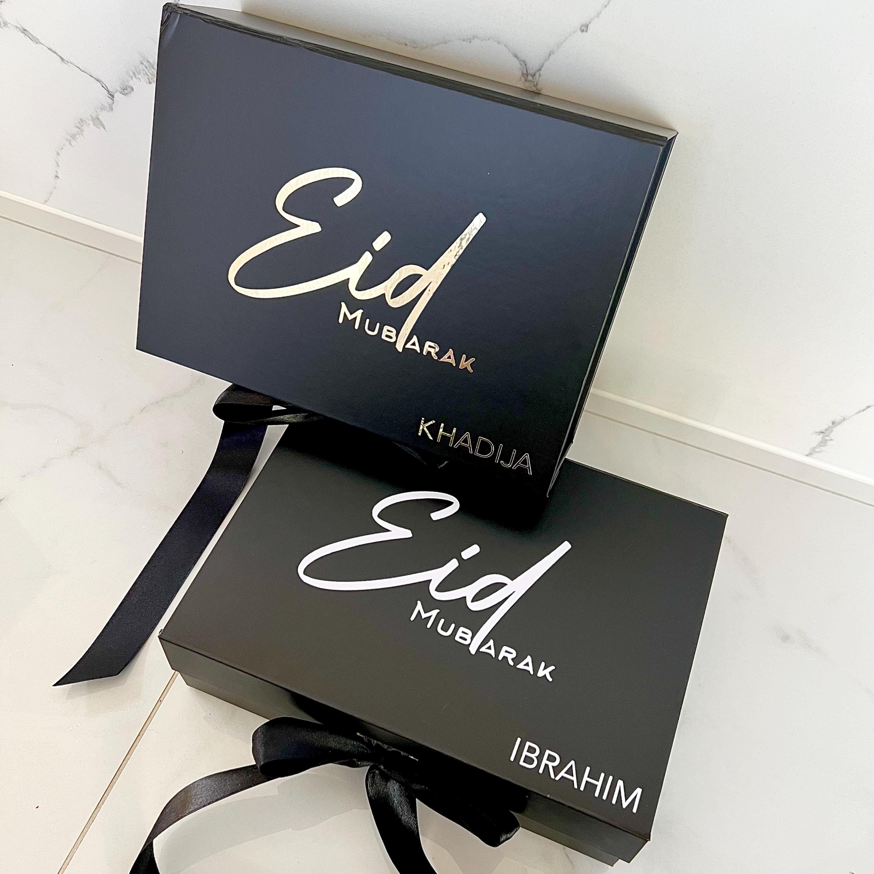 Elegant Customised Eid Mubarak Black Magnetic Close Gift Boxes | Luxury ...