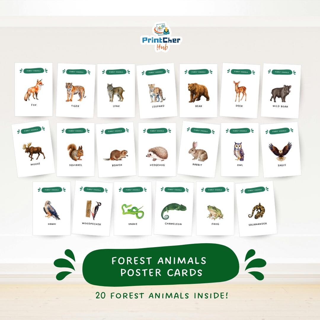 Forest Animals Poster Cards Printable | Montessori Animal Mini Posters ...
