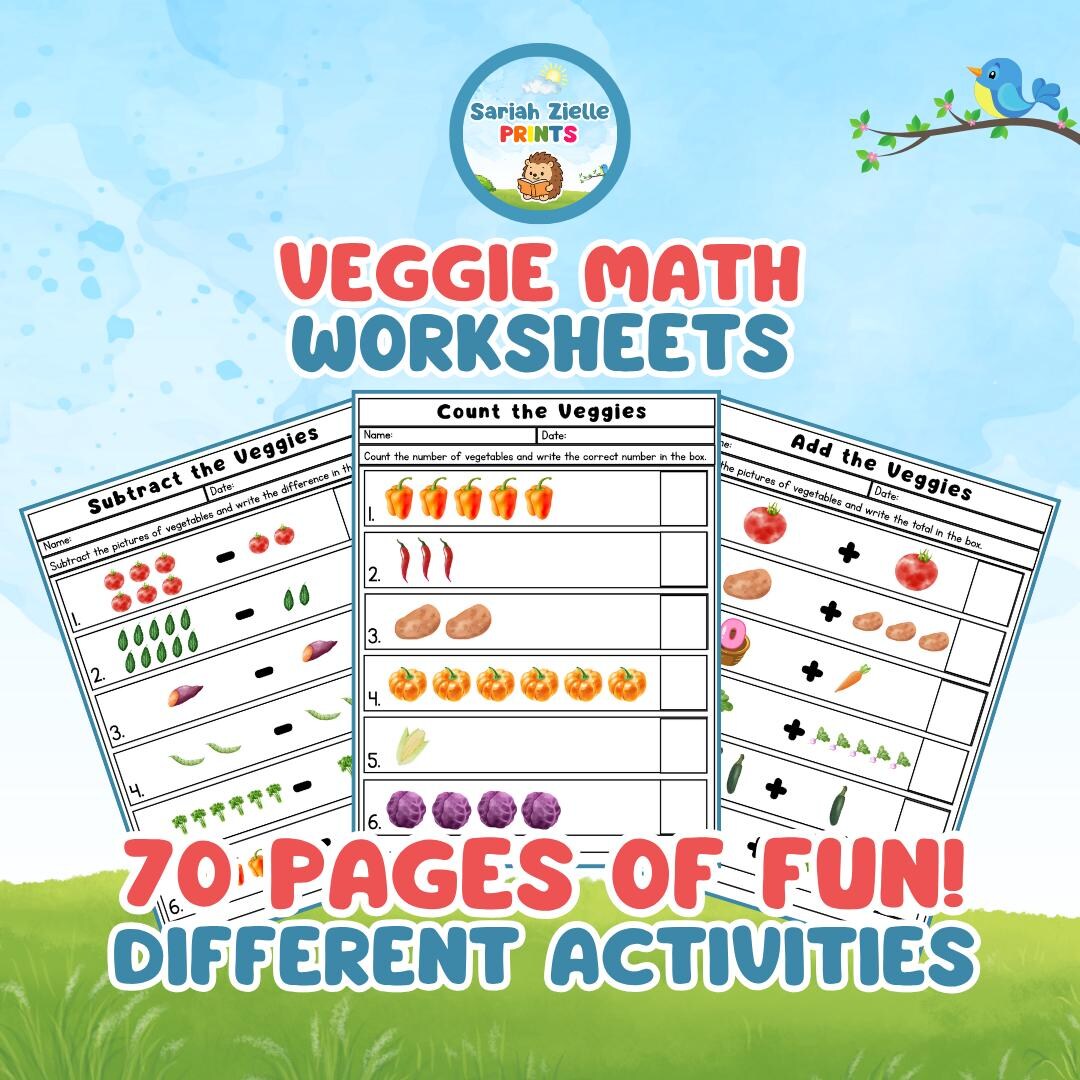 70-page Vegetable Math Worksheet Bundle | Counting, Addition ...