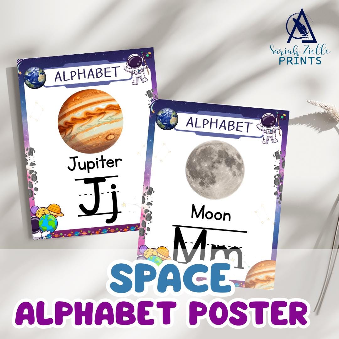 Space Alphabet Posters A-Z: Outer Space ABC Wall Art (PDF & PNG ...