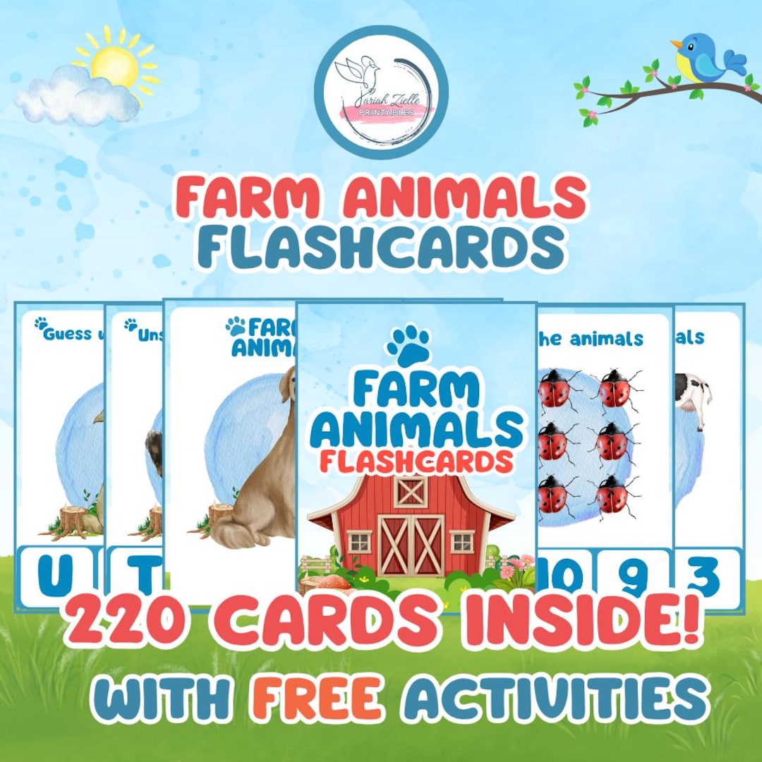 Farm Animal Flashcards: Phonics, Spelling, Math (PDF Downloadable ...
