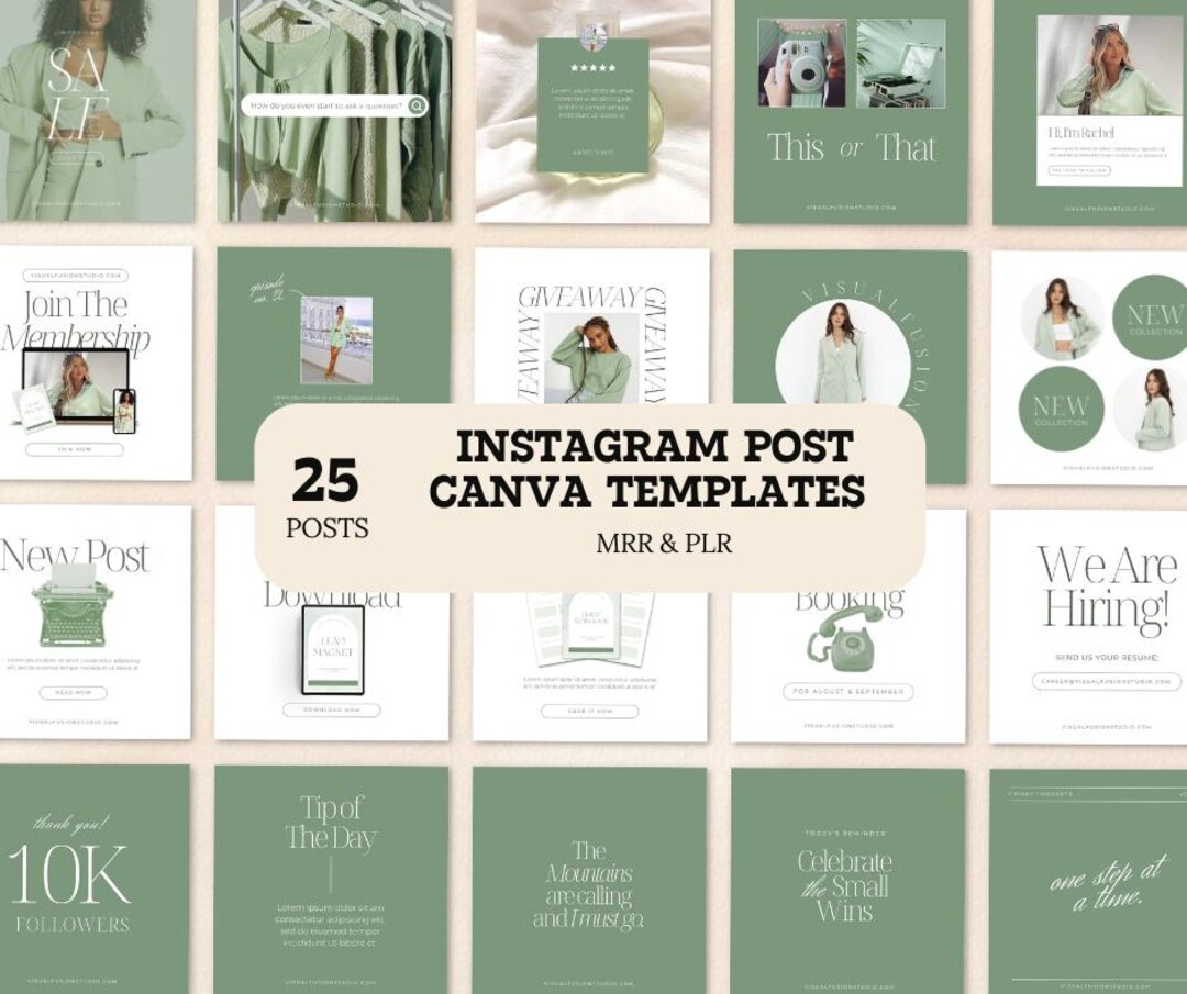 Green Instagram Post Canva Templates | 25 Editable Social Media ...