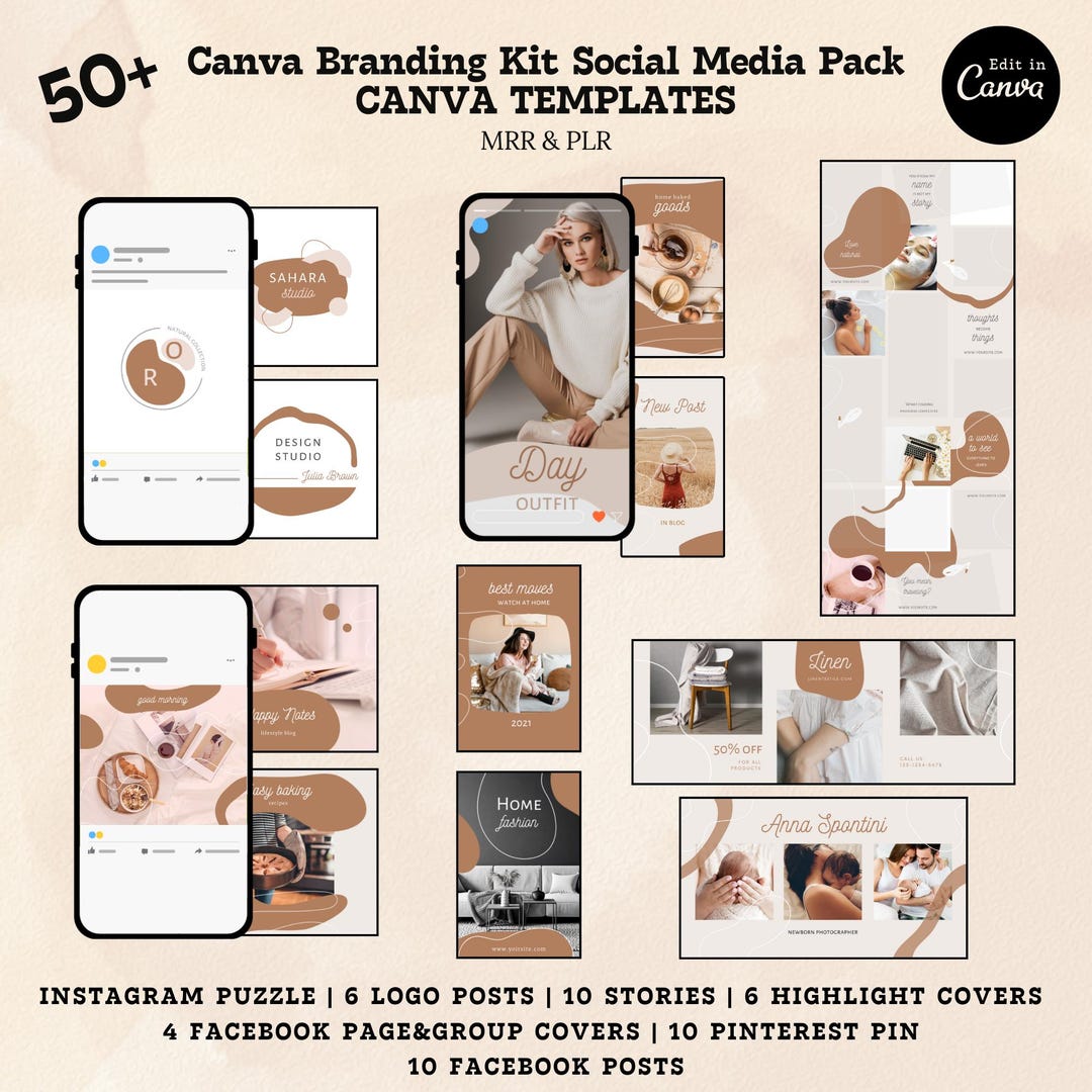 Canva Branding Kit Social Media Pack - Aesthetic Instagram Puzzle ...