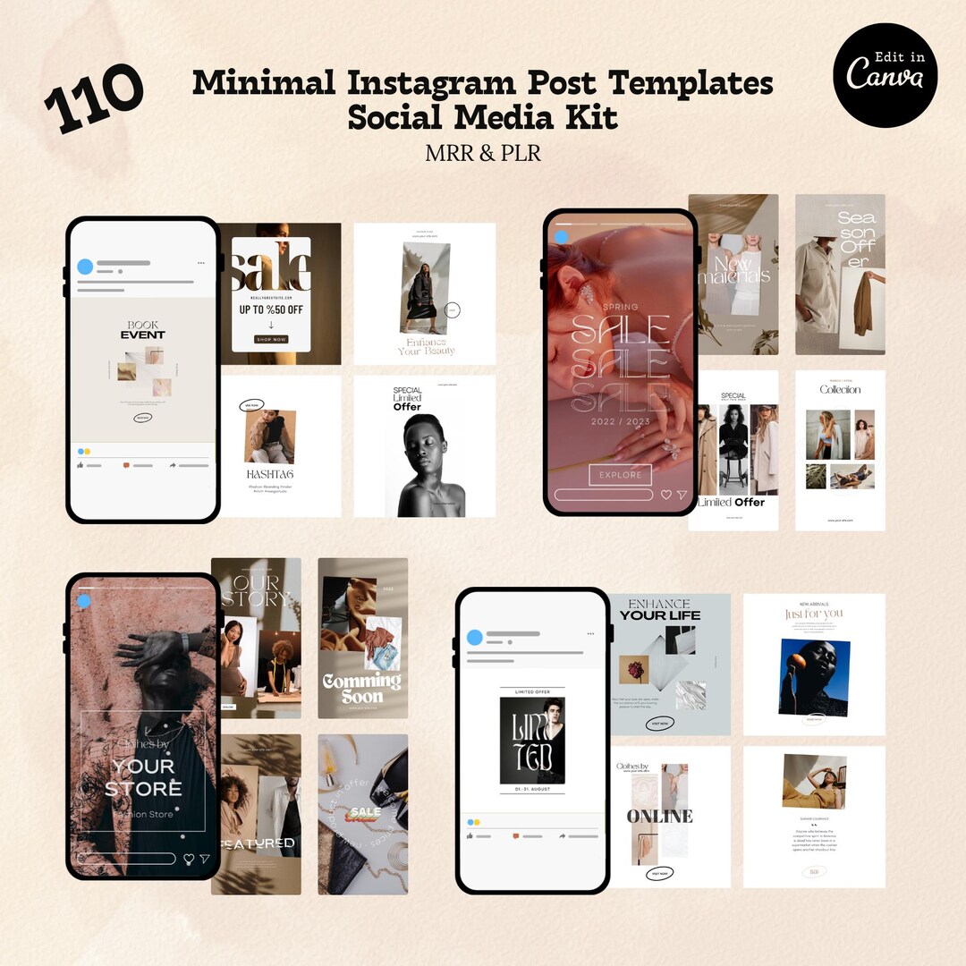110 Minimal Instagram Post Templates | Canva Social Media Kit | 55 ...