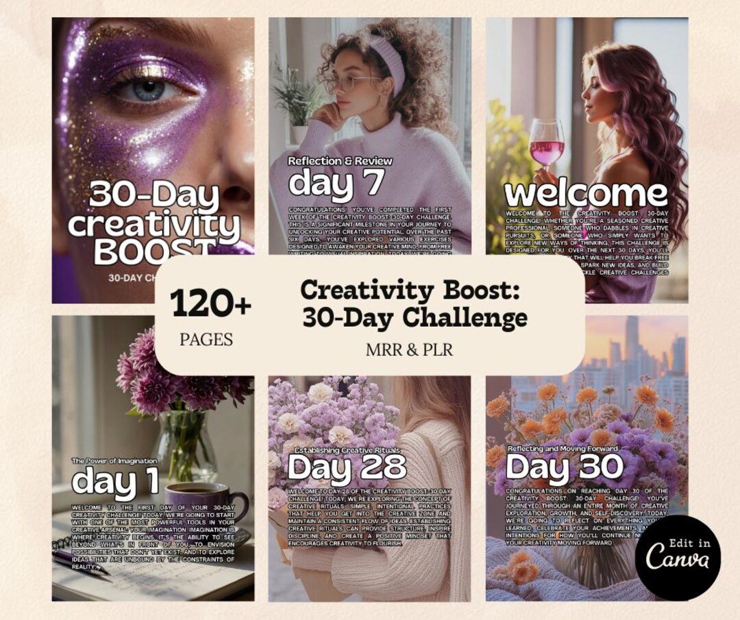 30-day Creativity Challenge: Canva Workbook Template (MRR & PLR) - Etsy