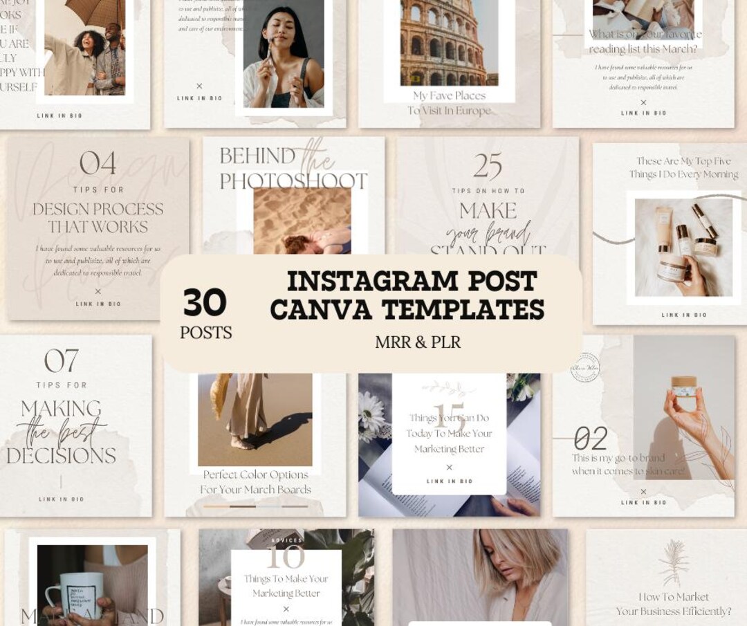 Neutral Instagram Post Templates | Minimalist Social Media Designs (MRR ...